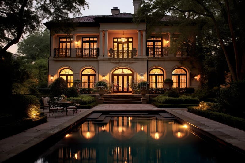 Beautiful Backyard Exterior Pool Light. Generate Ai Stock Illustration ...