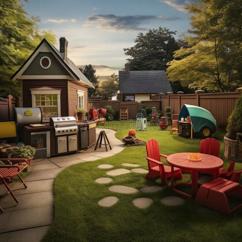Beautiful Backyard Living stock illustration. Illustration of home ...