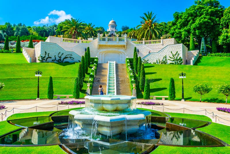 Beautiful Bahai Garden in Haifa Stock Photo - Image of flower, blue ...
