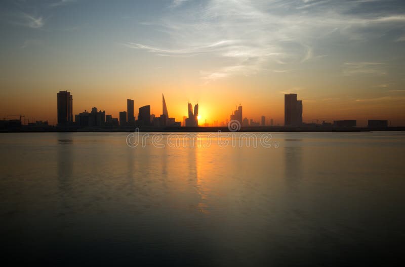 Beautiful Bahrain Skyline and the Sun Stock Photo - Image of ...