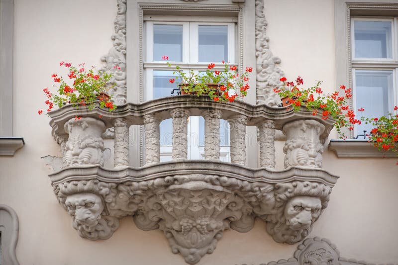 Beautiful Balcony in a Classic Style with Flowers Stock Image - Image ...
