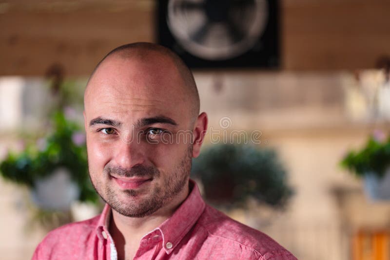 Beautiful Bald Young Man Portrait Stock Photo - Image of caucasian ...