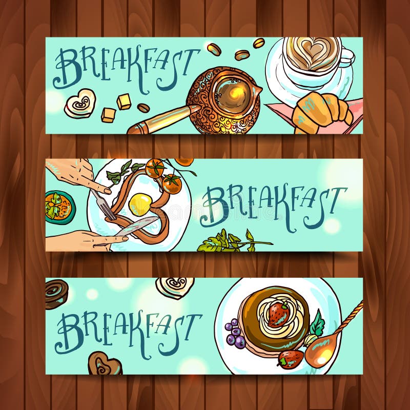 Beautiful Banners Breakfast Stock Vector - Illustration of cuisine ...