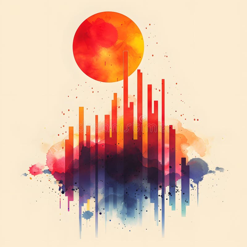 Stylized Bar Chart in Watercolor with Abstract Urban Background, Ai ...