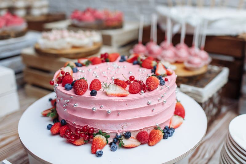 Beautiful Bar with Different Cakes and Fruit Cake at the Wedding Stock ...