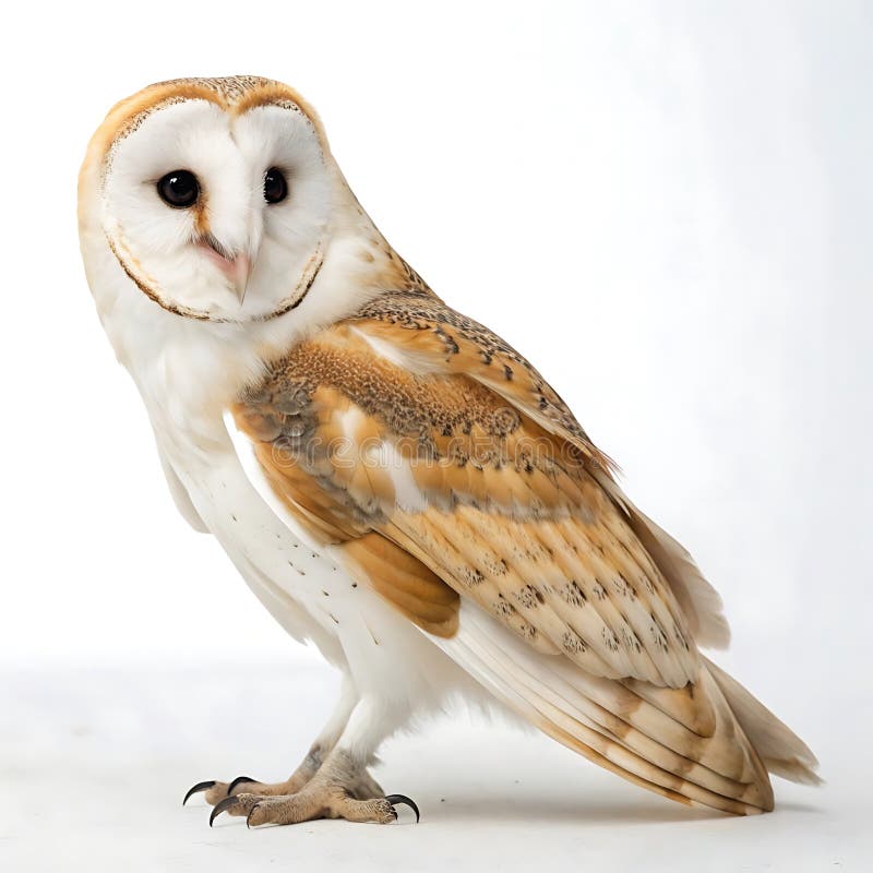 Beautiful Barn Owl with Striking Feather Patterns, Standing on a White ...