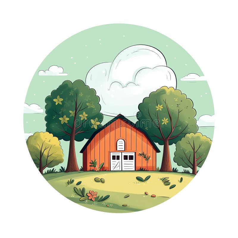 Beautiful Barn with Trees Watercolor Clipart Illustration Stock ...