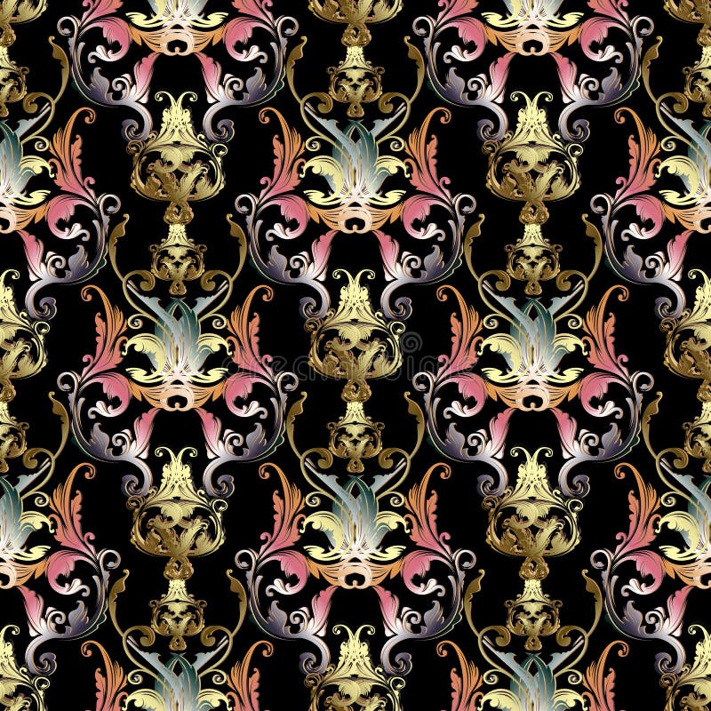 Beautiful Baroque Striped Pattern Illustration With Golden Ribbons And ...