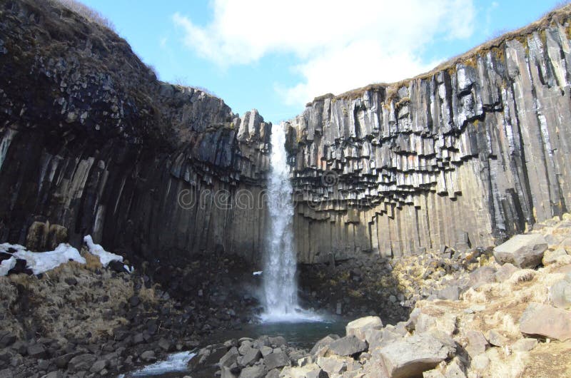 Big Basalt Column Waterfall Pouring Down in Iceland Stock Image - Image ...
