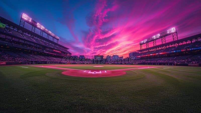 Beautiful Baseball Stadium at Sunset, Generative AI Stock Illustration ...
