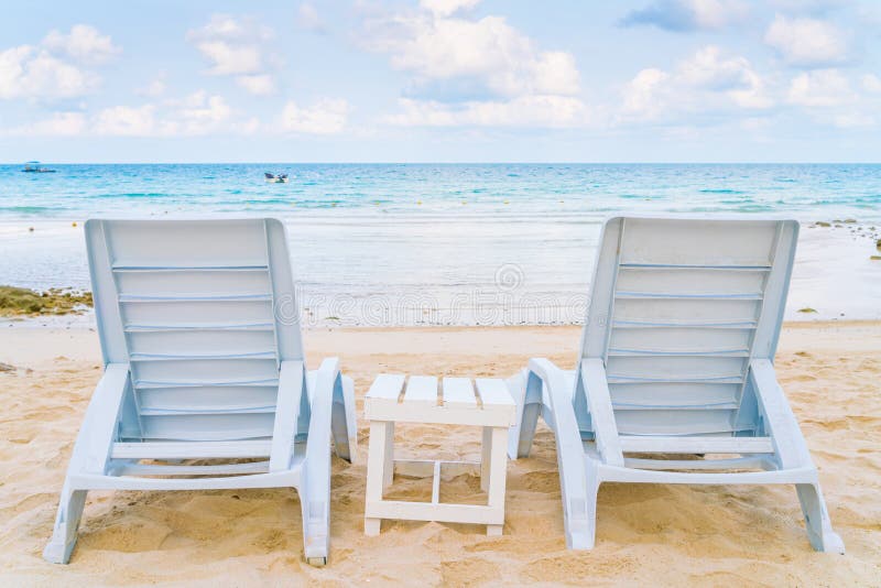 .Beautiful Beach Chairs on Tropical White Sand Beach Stock Image ...
