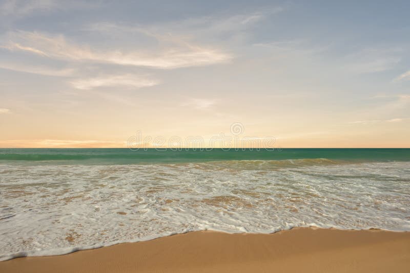 Beautiful beach in sunset stock photo. Image of bright - 254940310