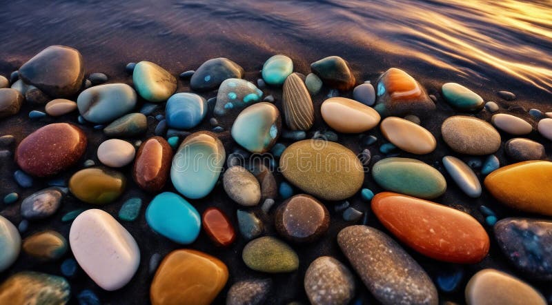 Beautiful Beach Colored Stones in the Beach Side with Waves at the ...