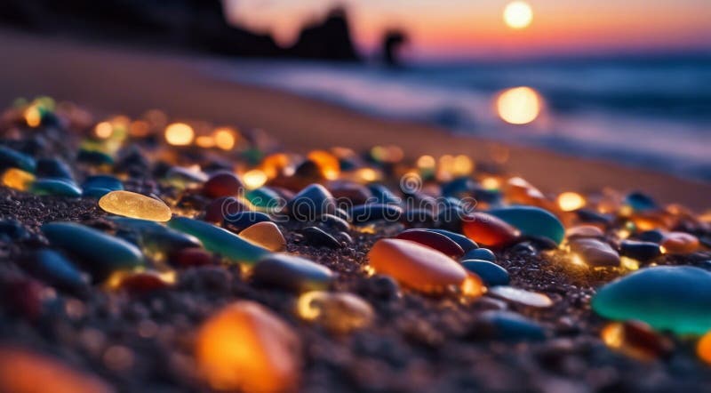 Beautiful Beach Colored Stones in the Beach Side with Waves at the ...