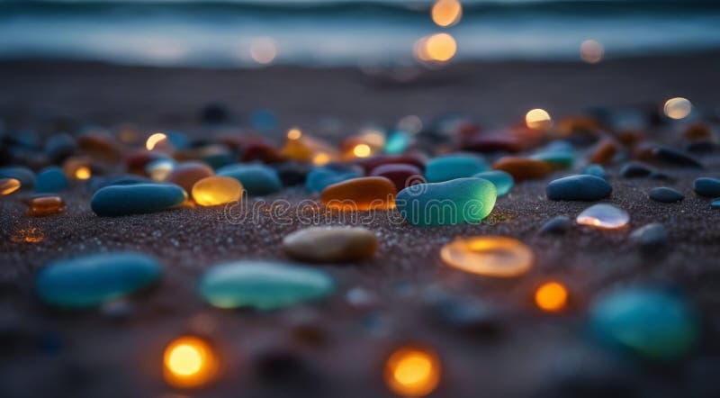 Beautiful Beach Colored Stones in the Beach Side with Waves at the ...
