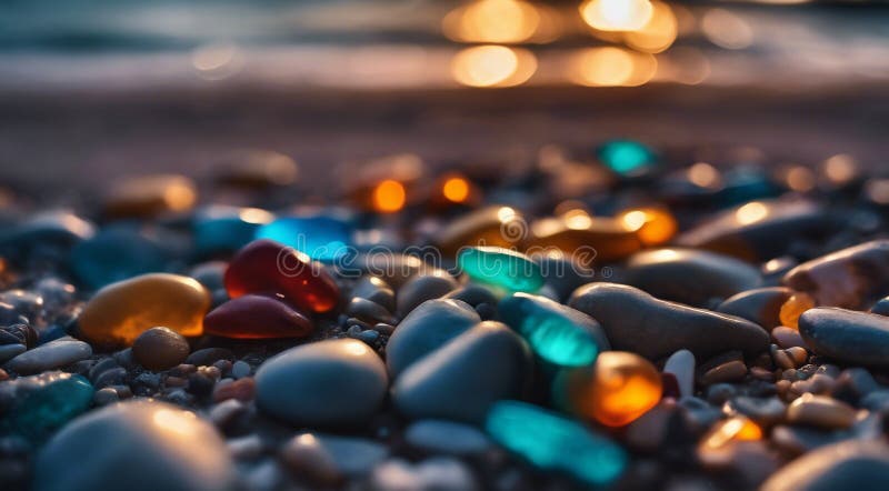 Beautiful Beach Colored Stones in the Beach Side with Waves at the ...