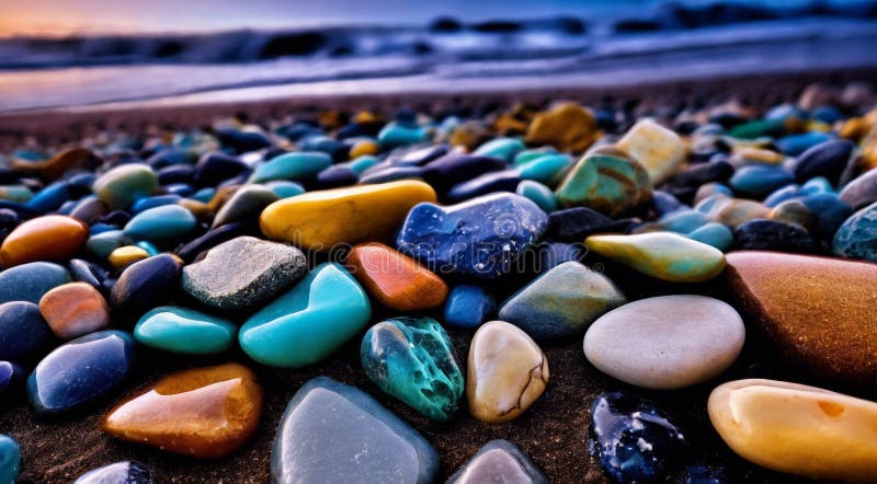 Beautiful Beach Colored Stones in the Beach Side with Waves at the ...