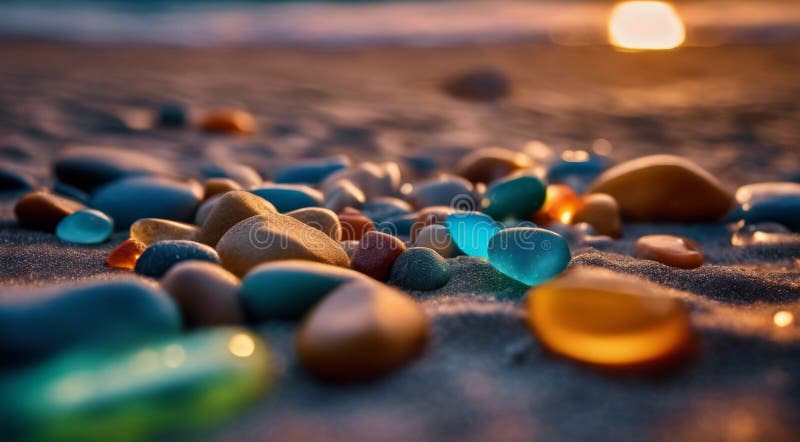 Beautiful Beach Colored Stones in the Beach Side with Waves at the ...
