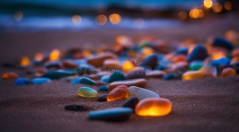 Beautiful Beach Colored Stones in the Beach Side with Waves at the ...