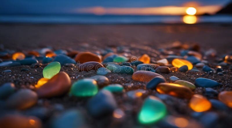 Beautiful Beach Colored Stones in the Beach Side with Waves at the ...