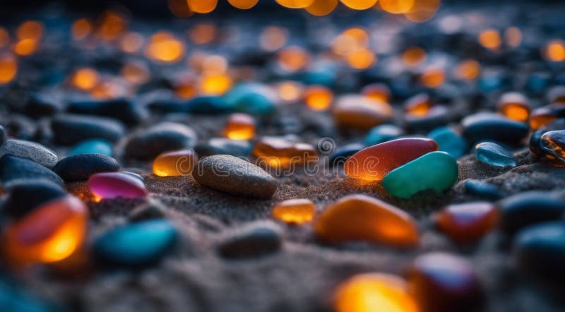 Beautiful Beach Colored Stones in the Beach Side with Waves at the ...