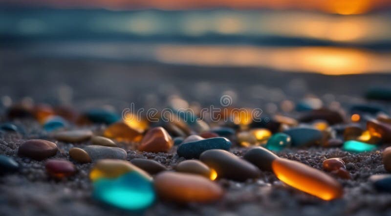Beautiful Beach Colored Stones in the Beach Side with Waves at the ...
