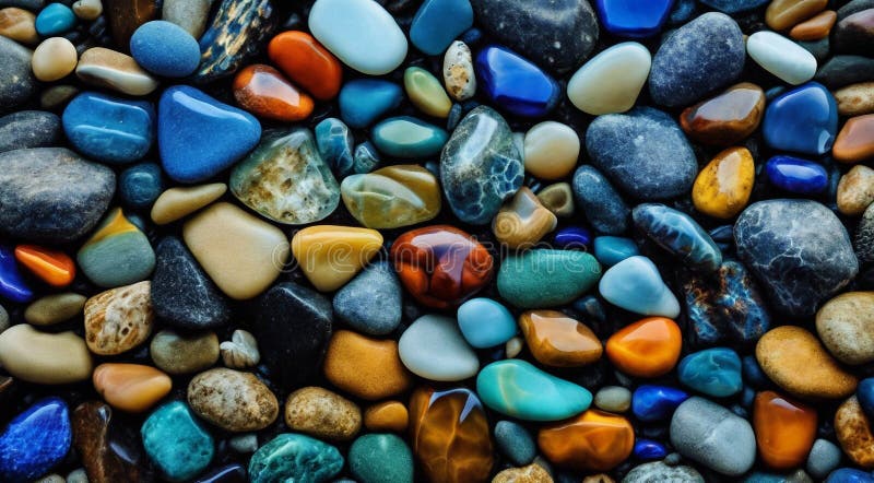 Beautiful Beach Colored Stones in the Beach Side with Waves at the ...