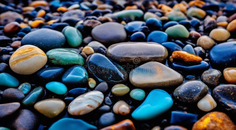 Beautiful Beach Colored Stones in the Beach Side with Waves at the ...