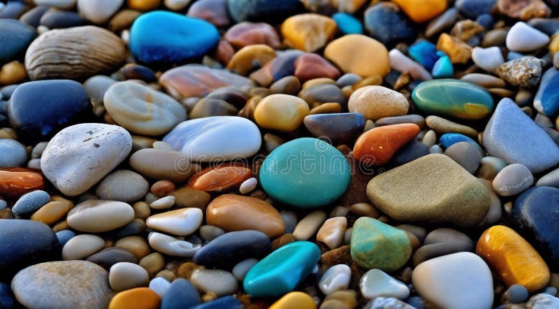 Beautiful Beach Colored Stones in the Beach Side with Waves at the ...