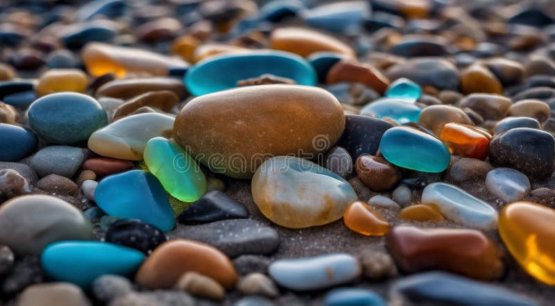 Beautiful Beach Colored Stones in the Beach Side with Waves at the ...