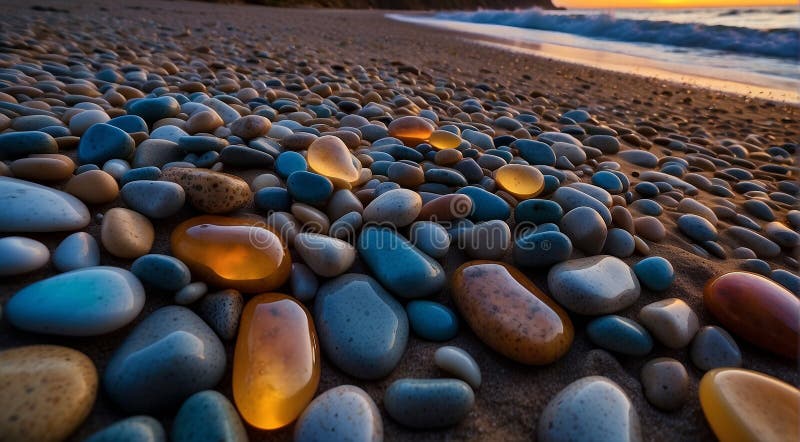Beautiful Beach Colored Stones in the Beach Side with Waves at the ...