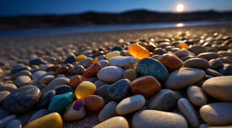 Beautiful Beach Colored Stones in the Beach Side with Waves at the ...