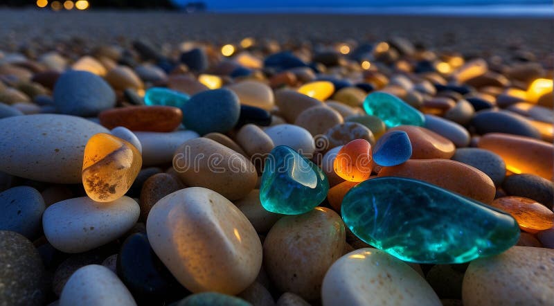 Beautiful Beach Colored Stones in the Beach Side with Waves at the ...