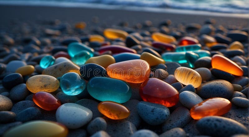 Beautiful Beach Colored Stones in the Beach Side with Waves at the ...