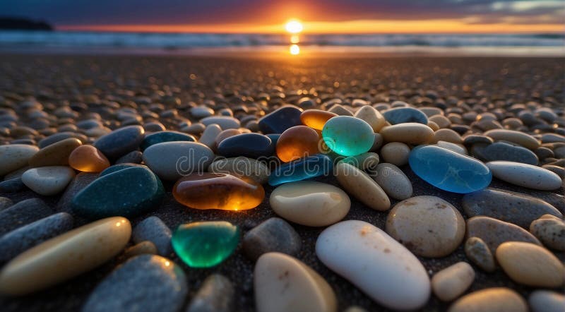 Beautiful Beach Colored Stones in the Beach Side with Waves at the ...