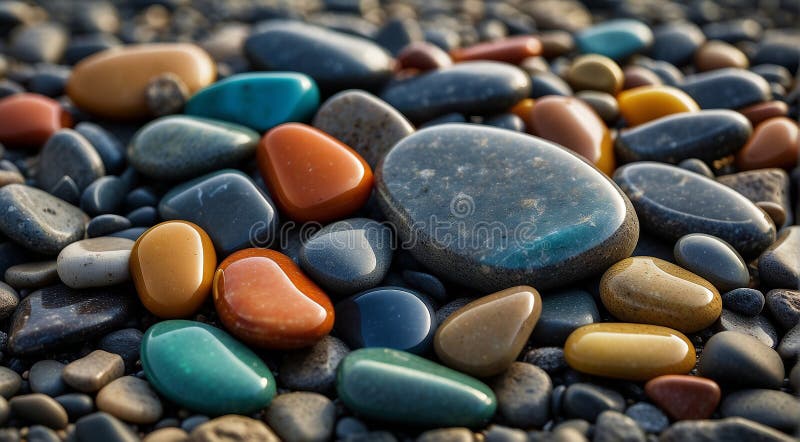 Beautiful Beach Colored Stones in the Beach Side with Waves at the ...