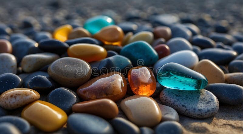 Beautiful Beach Colored Stones in the Beach Side with Waves at the ...