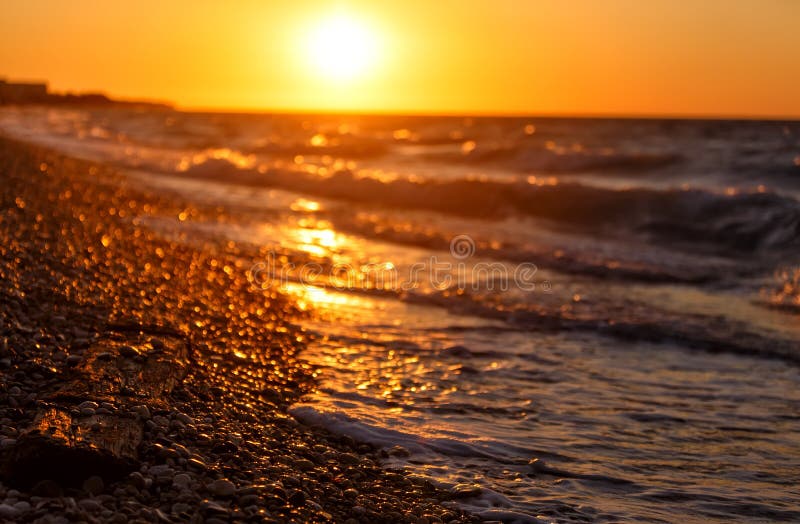 Beautiful Beach on Greek Island in Summer, Under Warm Sunset Light ...