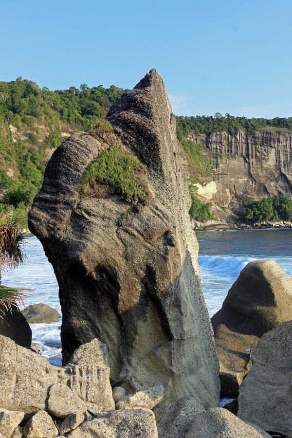 Beautiful Beach with Huge Magestic Rocks Stock Image - Image of pantai ...