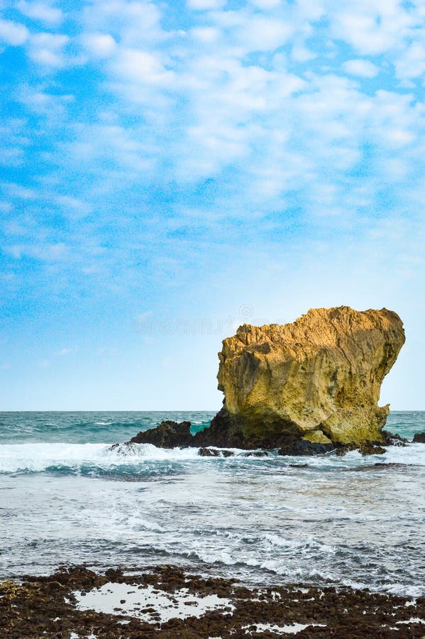 Beautiful Beach Landscape with Big Single Rock Formation in Java ...