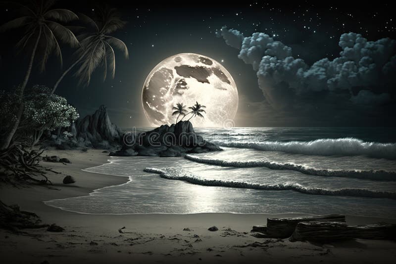 Beautiful Beach Moonlight Romantic Environment Stock Illustration ...