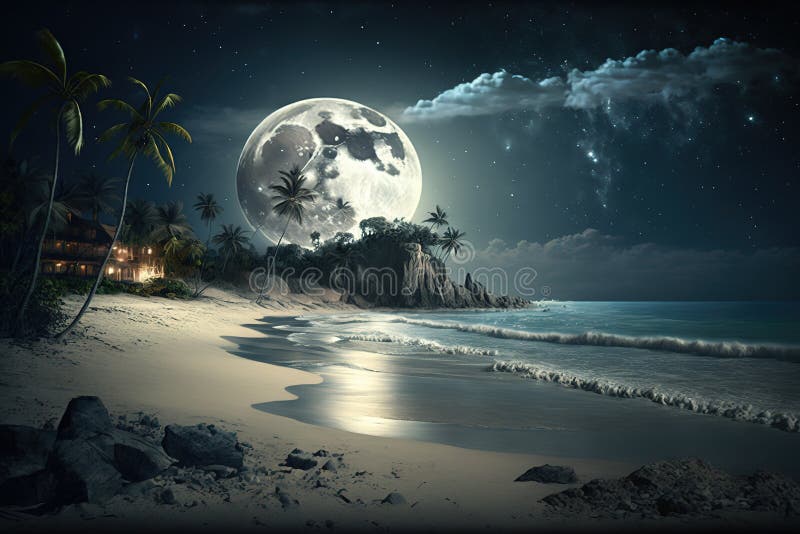 Beautiful Beach Moonlight Romantic Environment Stock Illustration ...