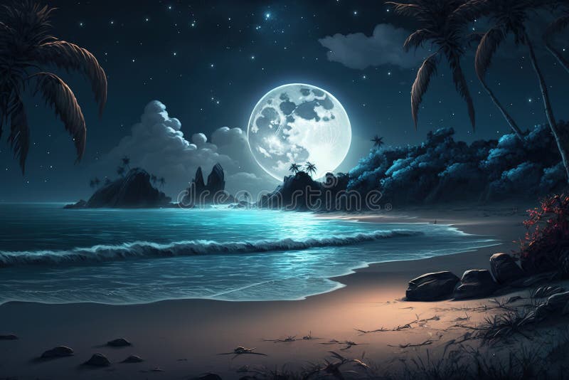 Beautiful Beach Moonlight Romantic Environment Stock Illustration ...