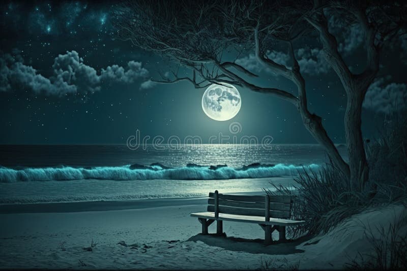 Beautiful Beach Moonlight Romantic Environment Stock Illustration ...