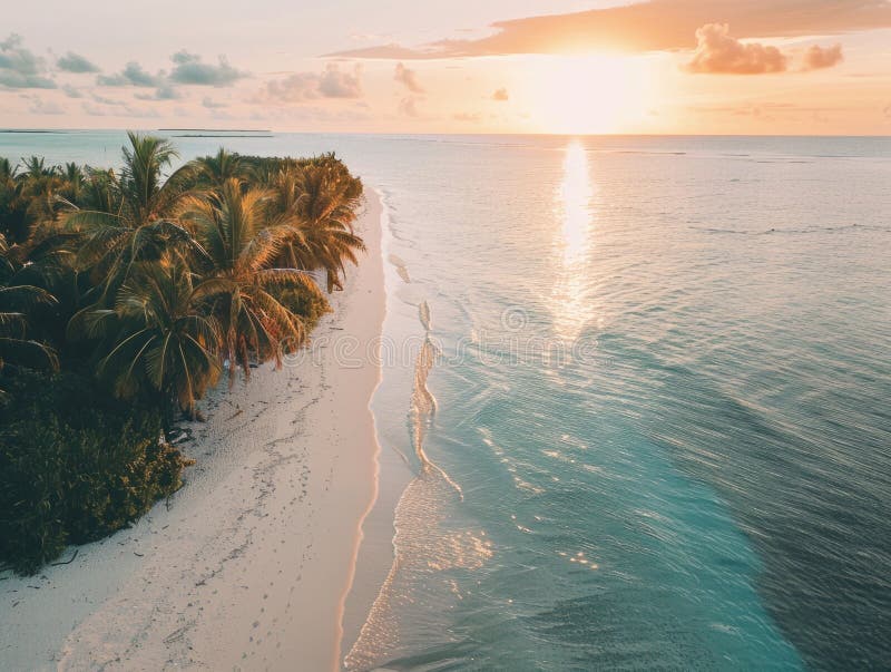 A Beautiful Beach with Palm Trees and a Calm Ocean Stock Image - Image ...