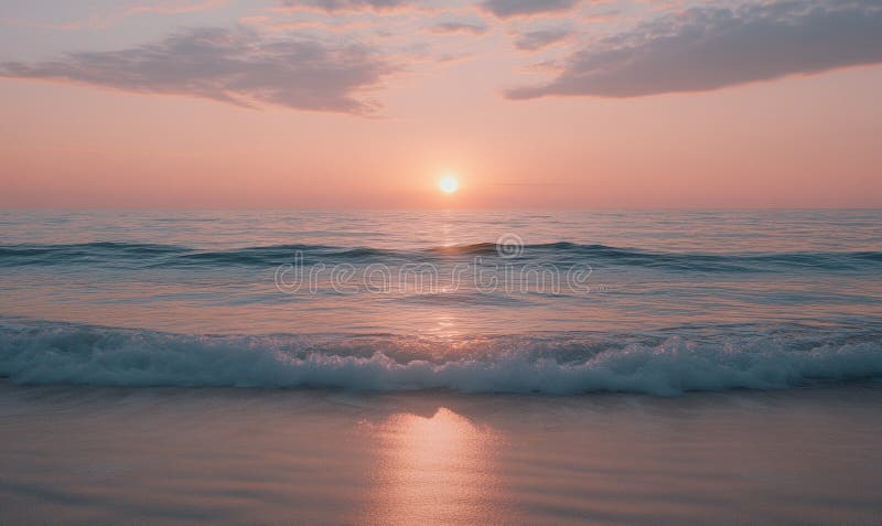 A Beautiful Beach with a Pink and Orange Sunset in the Background Stock ...