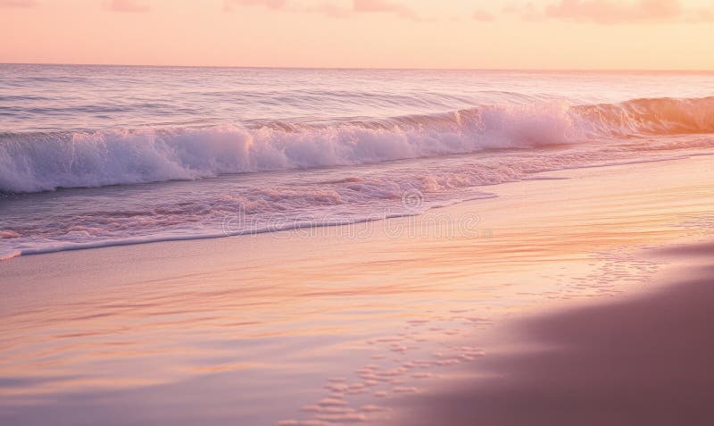 A Beautiful Beach with a Pink and Orange Sunset in the Background Stock ...