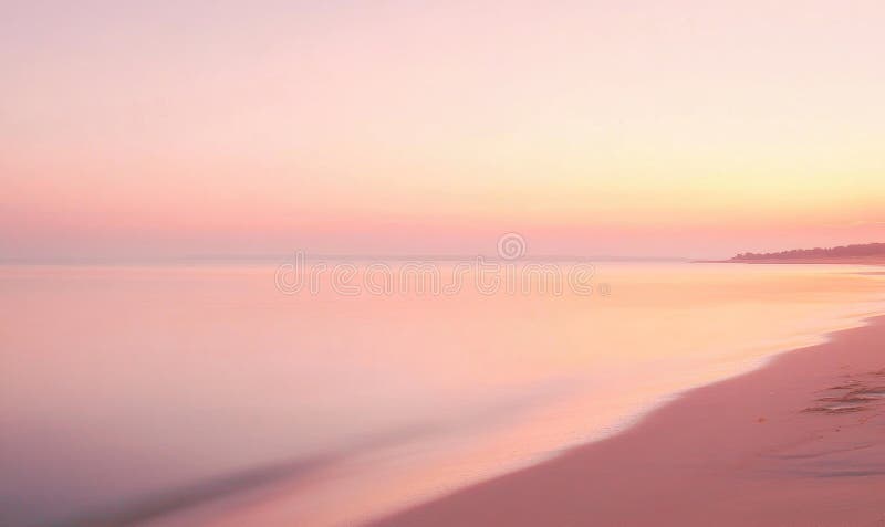 A Beautiful Beach with a Pink and Orange Sunset in the Background Stock ...