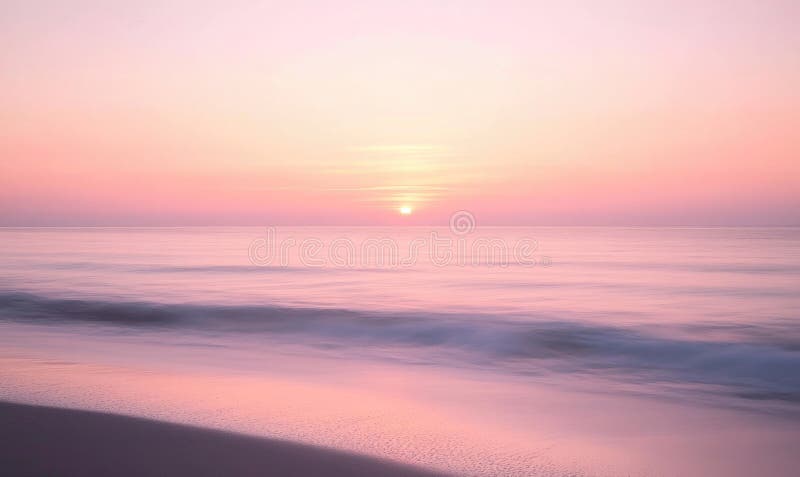 A Beautiful Beach with a Pink and Orange Sunset in the Background Stock ...