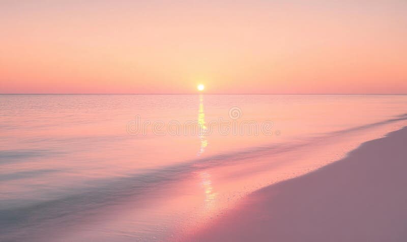 A Beautiful Beach with a Pink and Orange Sunset in the Background Stock ...